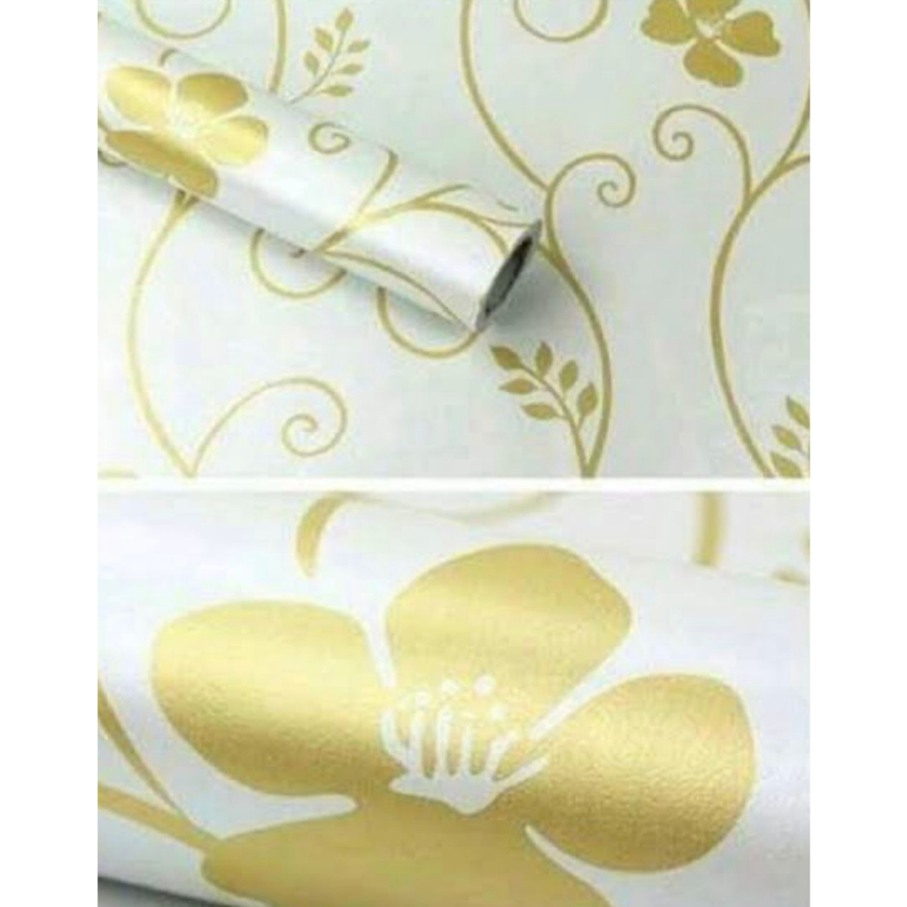 Jual Wallpaper Dinding 45CM x 8-10M // Hijau Bunga Batik Garis Emboss 3D Terbaik Termurah ...