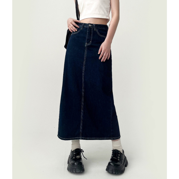 Jual Rok Denim Wanita Rok Gaya Korea Midi / Maxi Rok Gadis Rok Denim ...