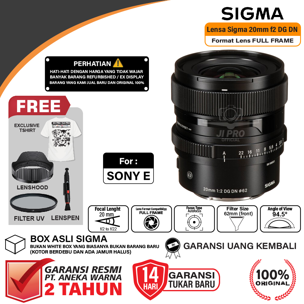 Jual Sigma 20mm f2 DG DN Contemporary Lens for Sony Lensa 20mm f/2 ...