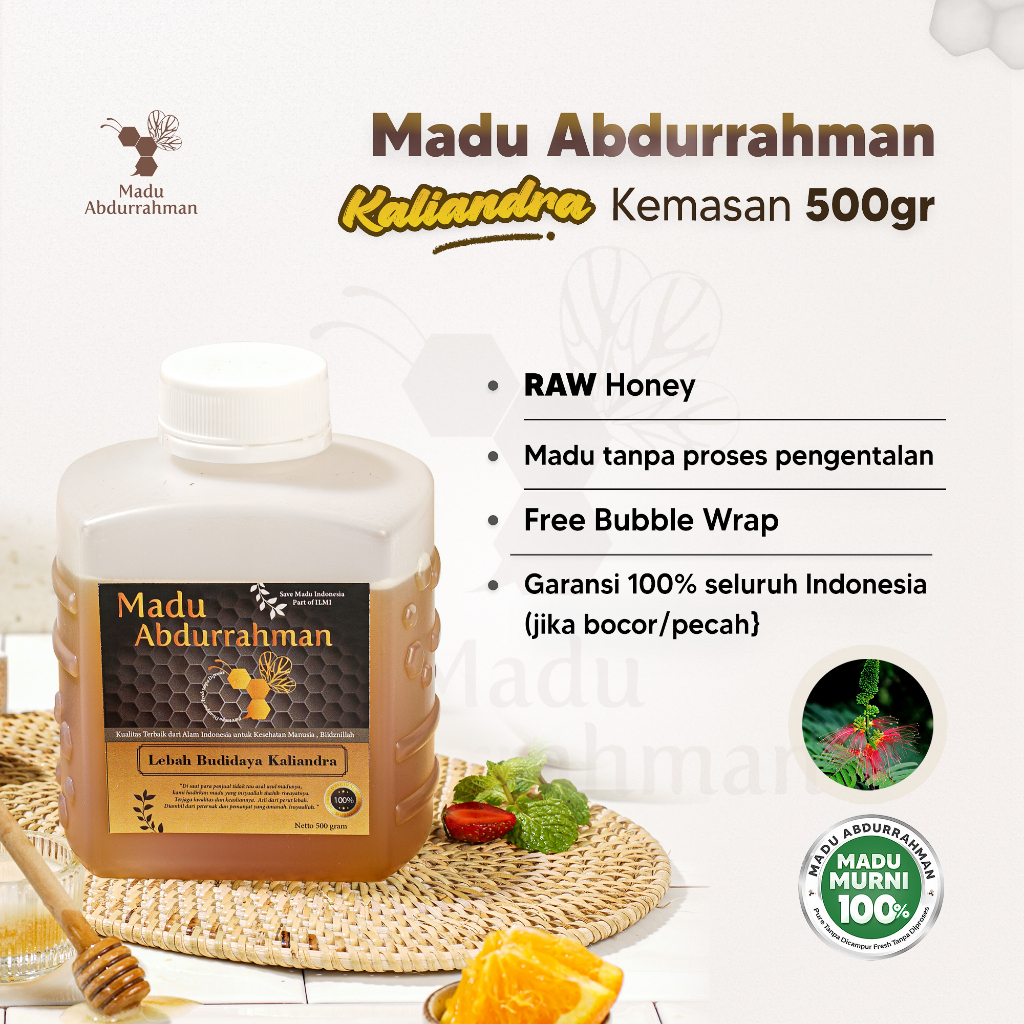 Jual Madu Nektar Kaliandra (500g). Madu Abdurrahman 100% MURNI & ASLI Raw Honey | Shopee Indonesia