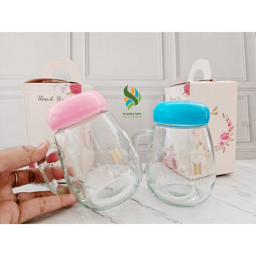 Jual Souvenir Estetik Mug Jar Infused Water Kaca Antik Gelas Jus Tutup ...
