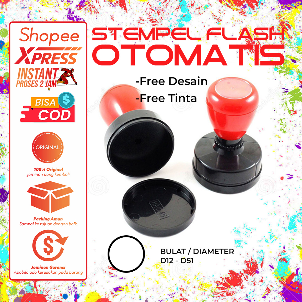 Jual [1HARI JADI] STEMPEL CUSTOM FLASH OTOMATIS, BULAT FREE DESAIN STAMPEL 2 WARNA | Shopee ...