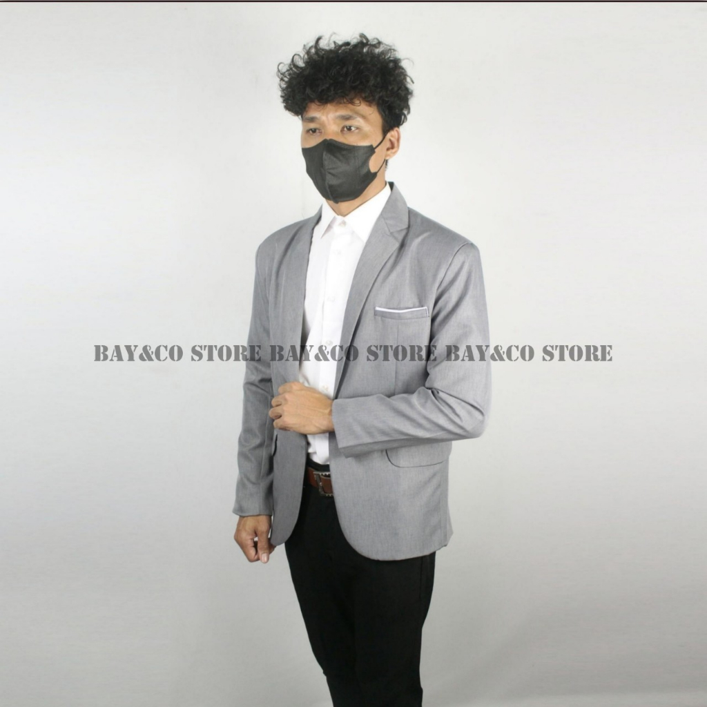 Jual JAS BLAZER ABU LIST PUTIH POLOS PRIA/JAS BLAZER KANTORAN BIG SIZE ...
