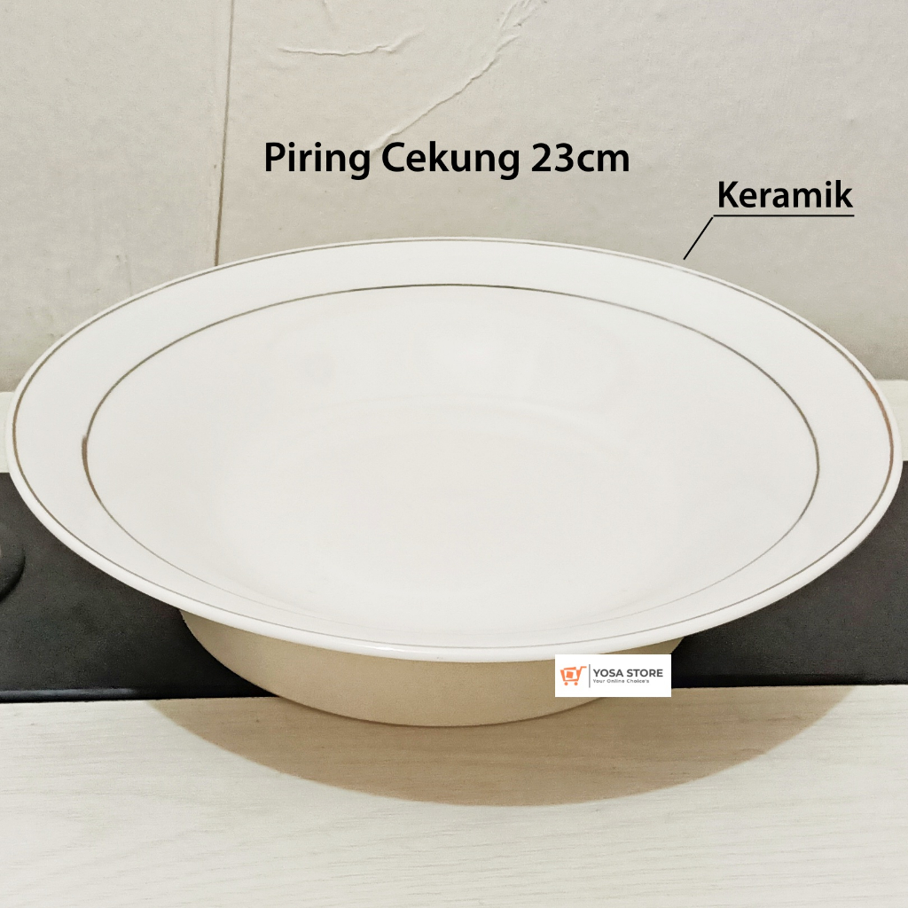 Jual Piring Makan Keramik Cekung Putih Lis 9 inch Merk HW - 1 Pc ...