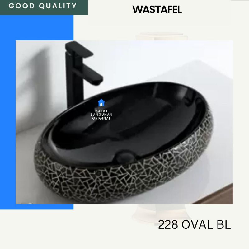 Jual WASTAFEL MEJA CUCI TANGAN WASTAFEL OVAL HITAM BLACK DI ATAS MEJA ...
