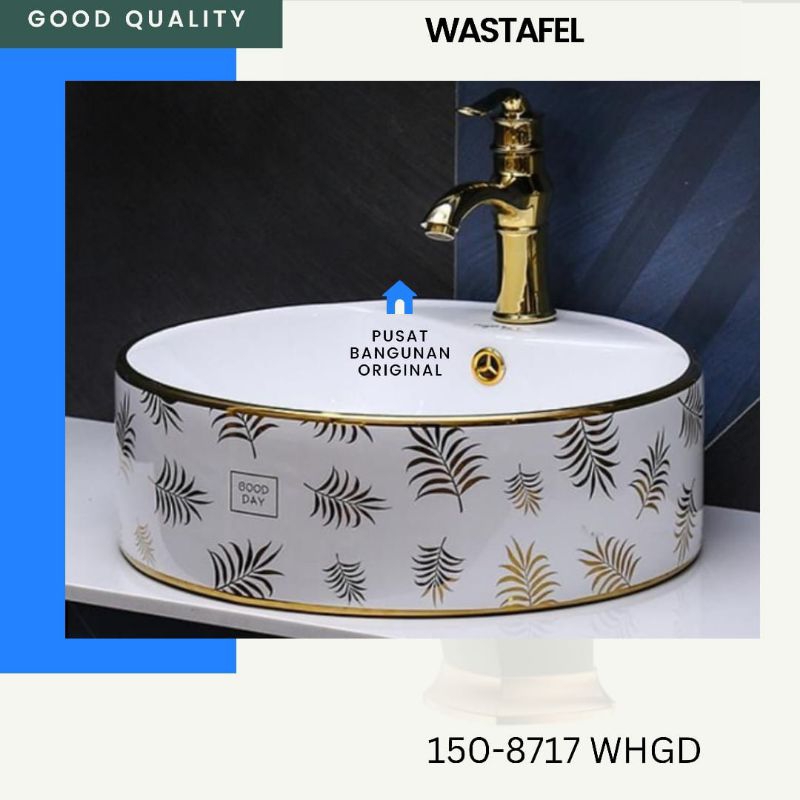 Jual WASTAFEL BULAT MOTIF WASTAFEL KERAMIK PUTIH WHITE EMAS GOLD ATAS ...