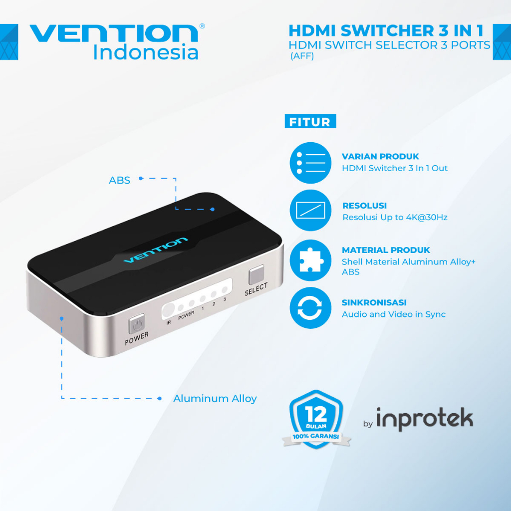 Jual Vention HDMI Switcher 3 in 1 out HDMI Switch Selector 3 Ports ...