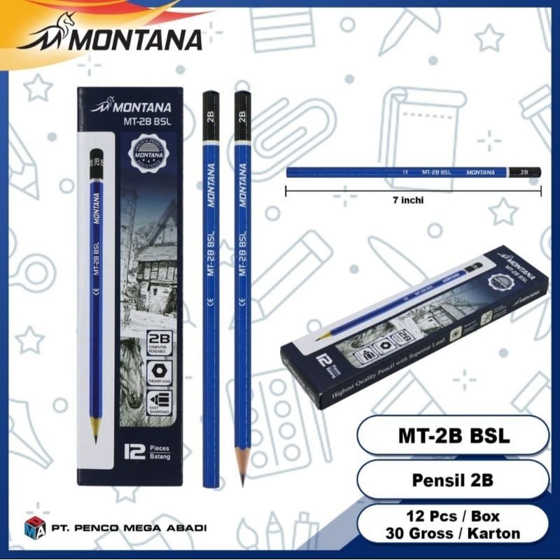 Jual ( 12pcs ) PENSIL 2B MONTANA HIJAU BIRU murah | Shopee Indonesia