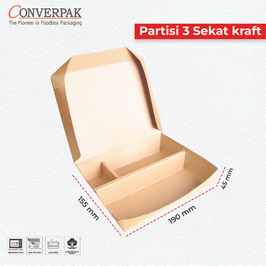 Jual Paper Lunch Box Converpak Partisi Kraft/Eco-Friendly/ 3 sekat | Shopee Indonesia