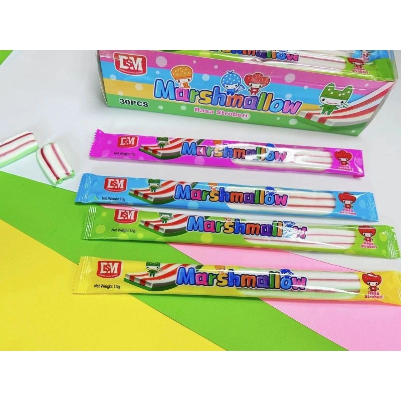 Jual Permen Cemilan Snack Marshmallow Kapas Panjang Stripe Garis Selai ...