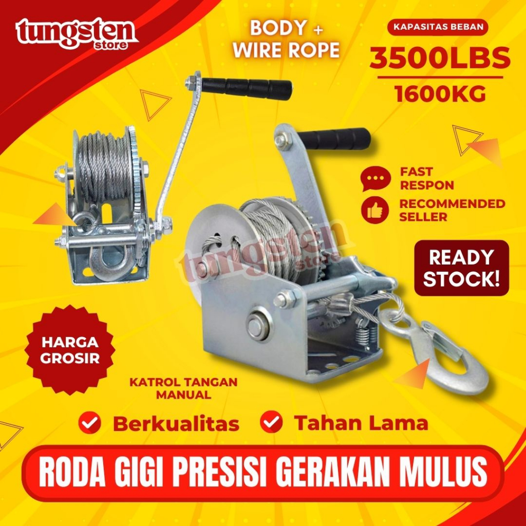 Jual Boat Winch Hand Winch 3500LBS + Wire Rope, Katrol Tangan Manual ...