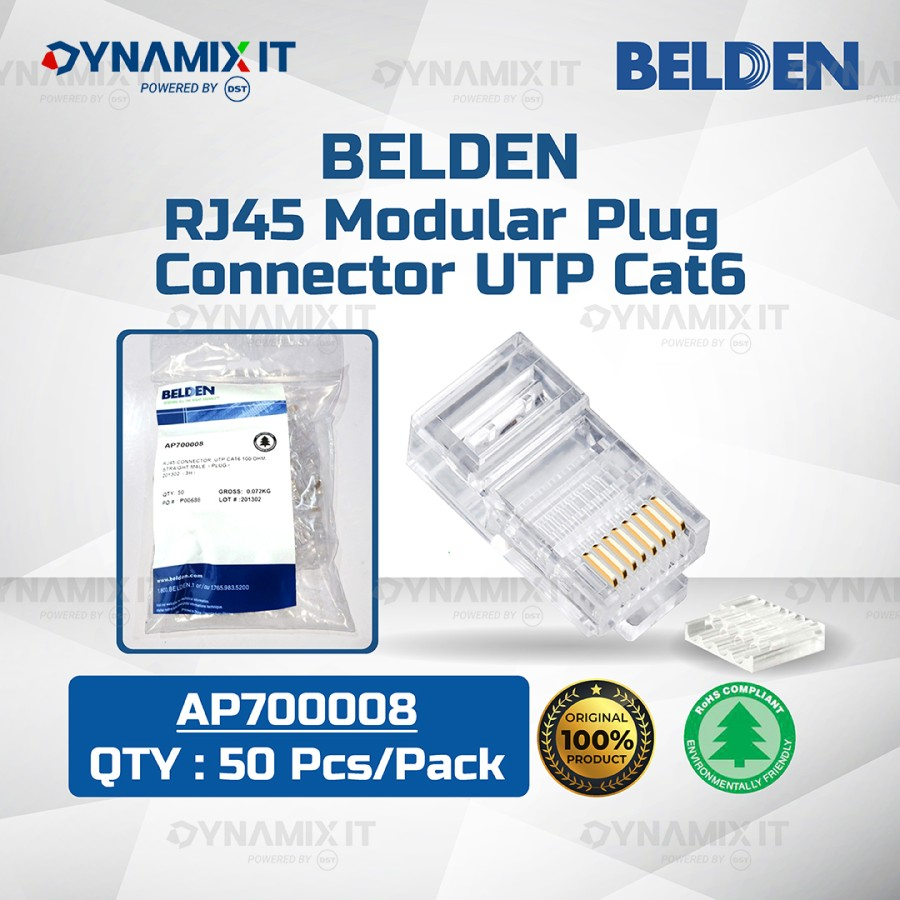 Jual Konektor RJ45 BELDEN Modular Plug UTP Cat.6 AP700008 ASLI | Cat6 ...