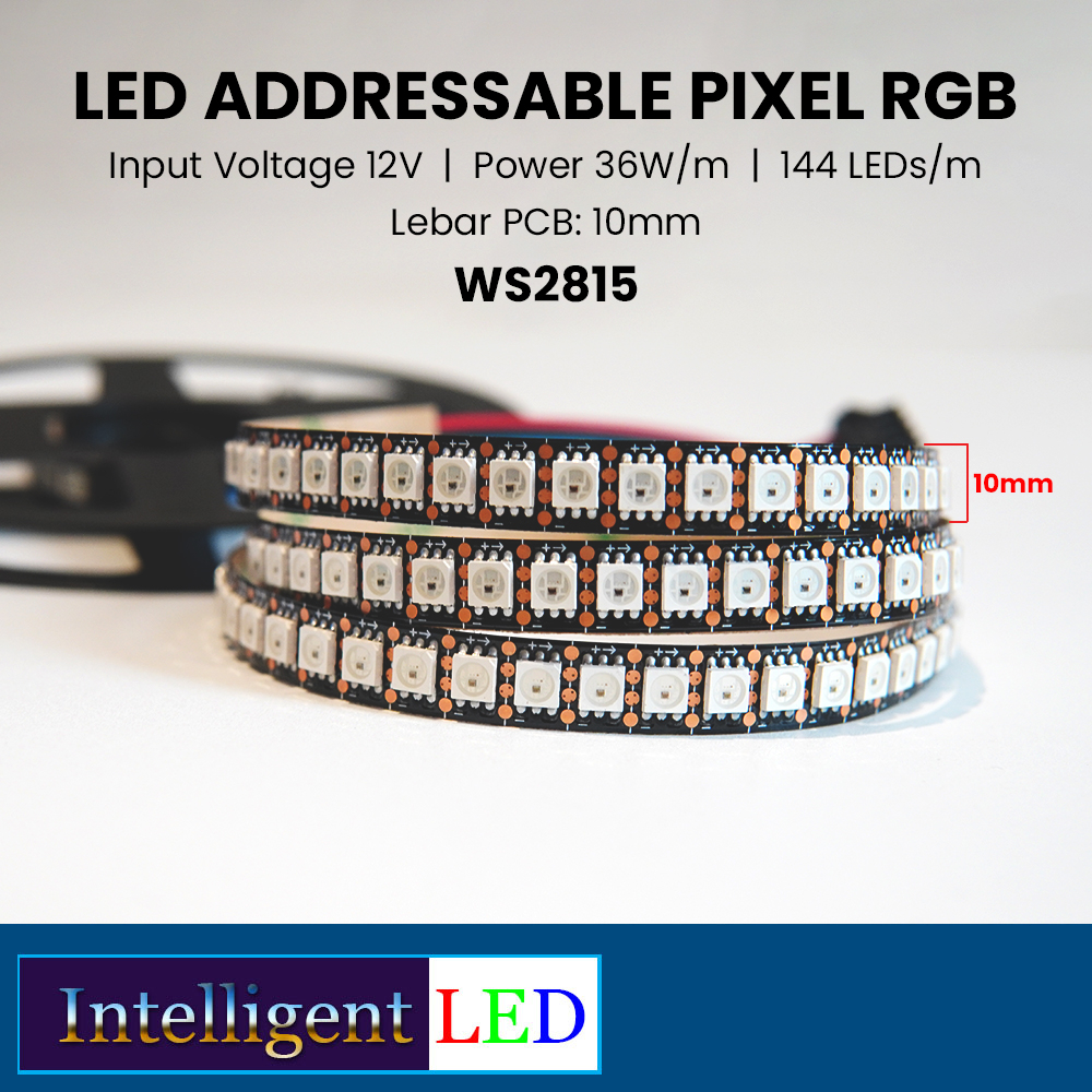 Jual LED Addressable WS2815 RGB 144 LEDs/Meter 12V 36W PCB 10mm 1 Meter ...