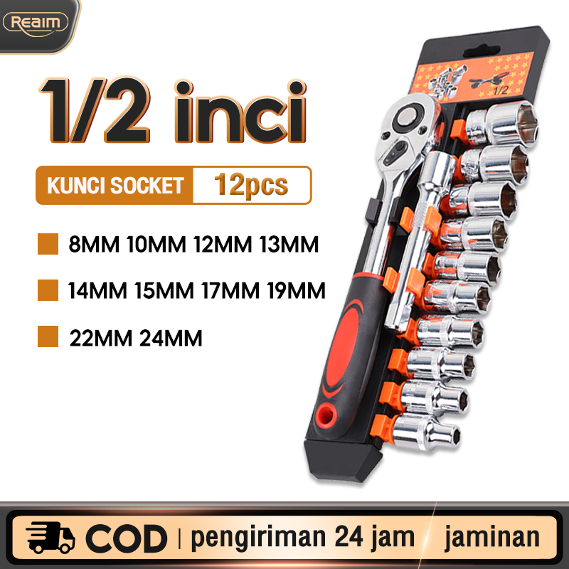 Jual REAIM kunci socket stainless 1/2inci Socket 12pcs Kunci Sok Wrench ...
