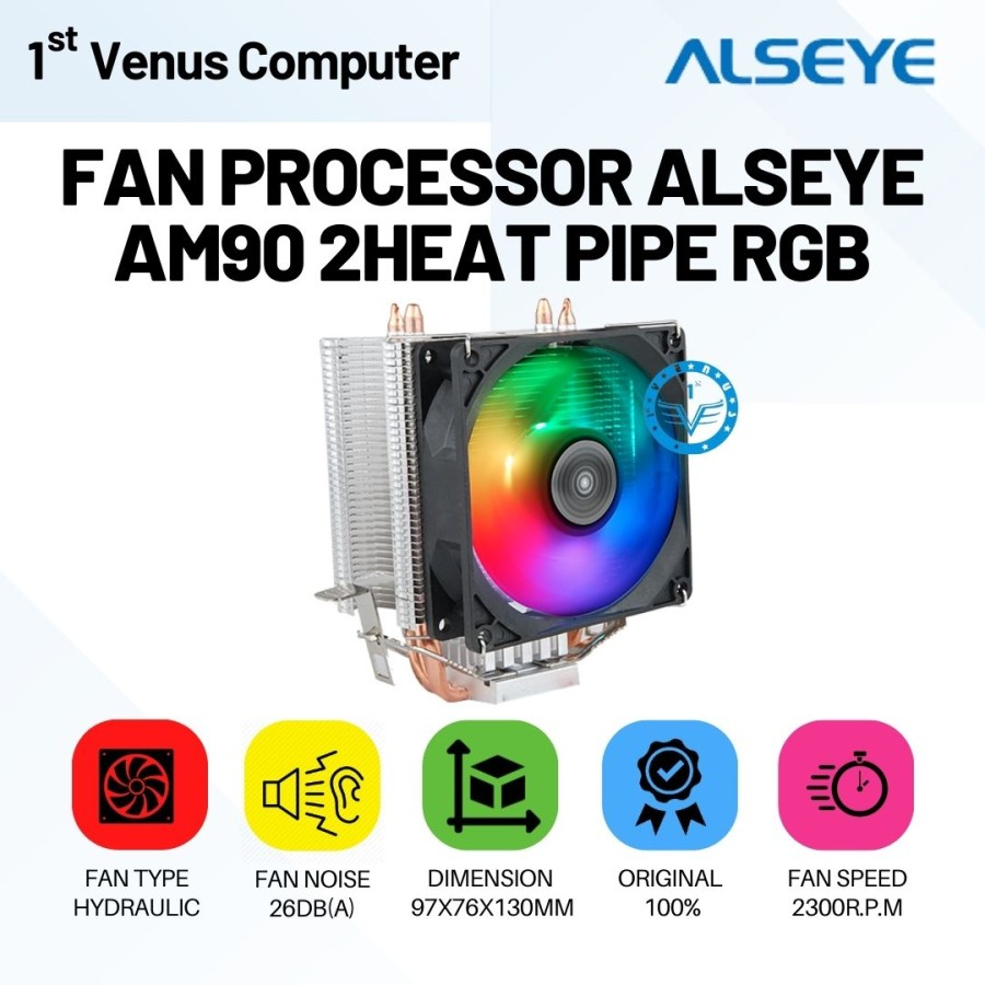 Jual FAN PROCESSOR ALSEYE AM90 2HEAT PIPE RGB CPU COOLER RGB / FAN27 ...