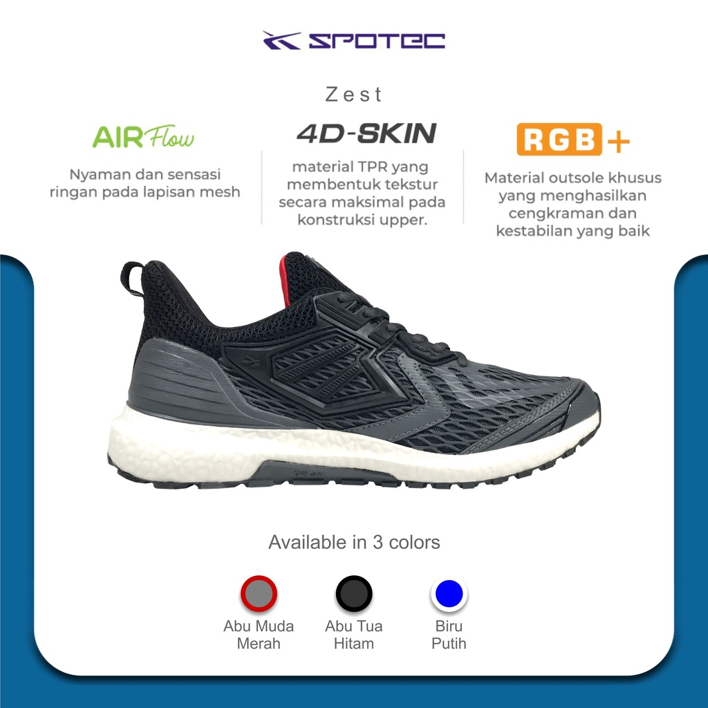 Jual SPOTEC Sepatu RUNNING Artikel ZEST abu tua-putih | Original Spotec ...