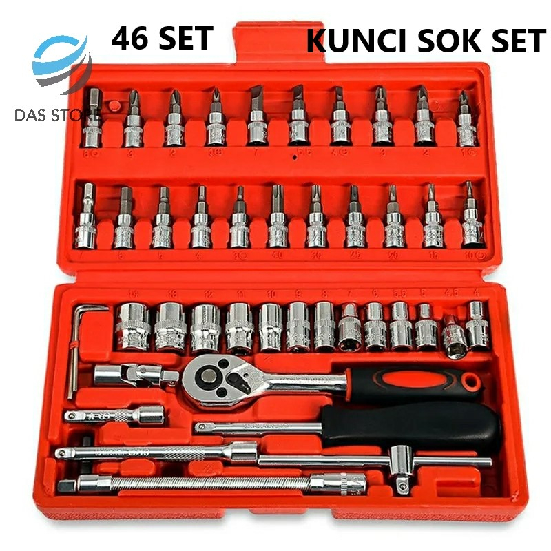 Jual Kunci Socket 46 Pcs 1/4" + Obeng shock Tool Kit Set Lengkap Socket ...