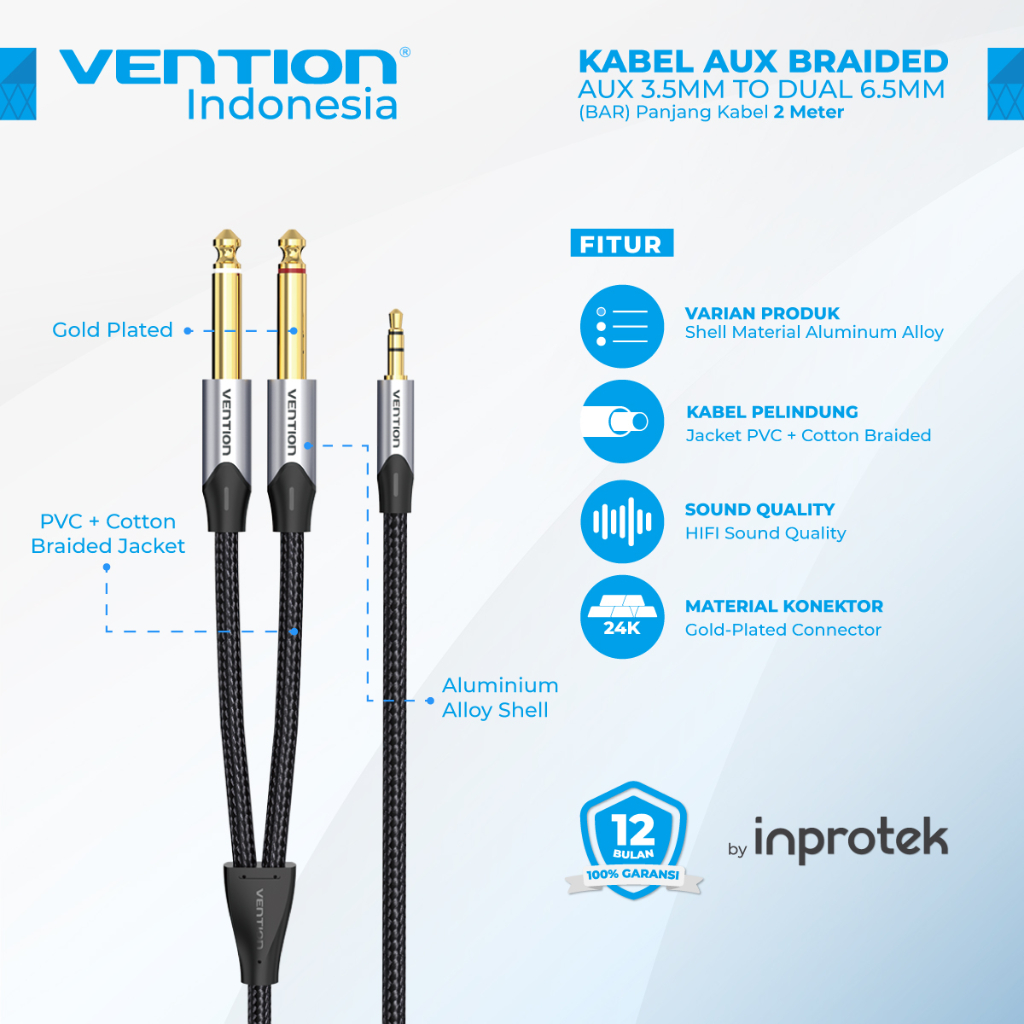 Jual Vention Kabel Audio Aux 3.5mm to Dual 6.5mm Stereo to Dual Mono BAR | Shopee Indonesia