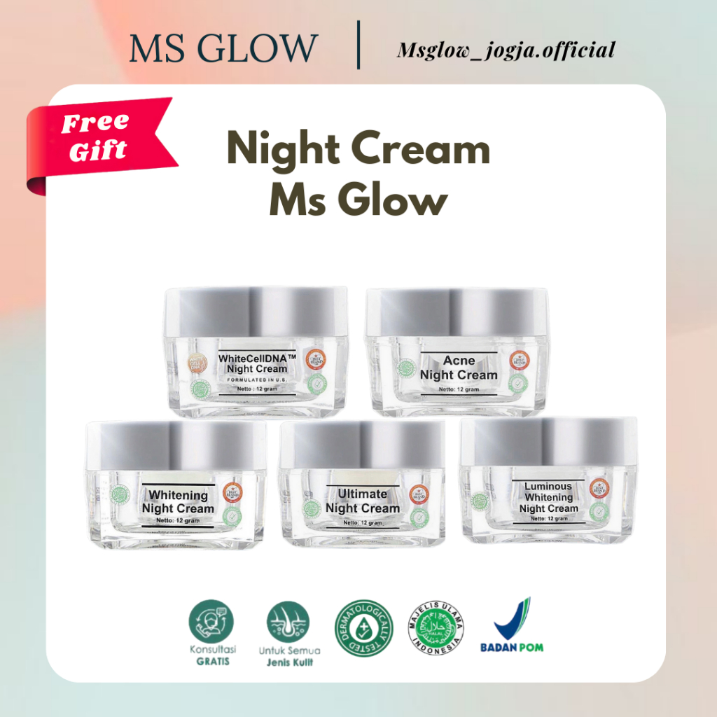 Jual MS GLOW NIGHT CREAM WHITENING / ACNE / ULTIMATE / LUMINOUS ...