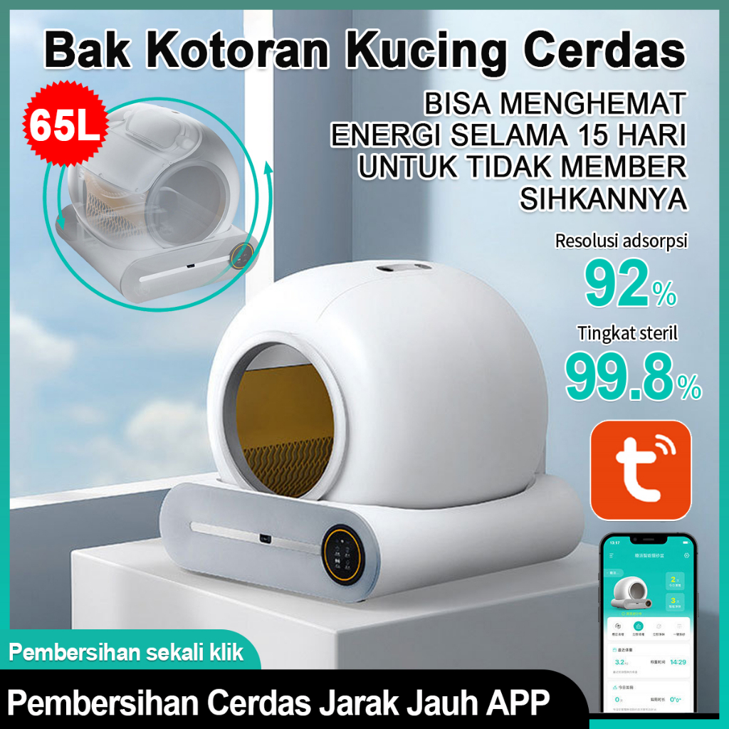 Jual WiFi 2.4G Kucing Litter Box 9L Automatic Self Cleaning App Control ...