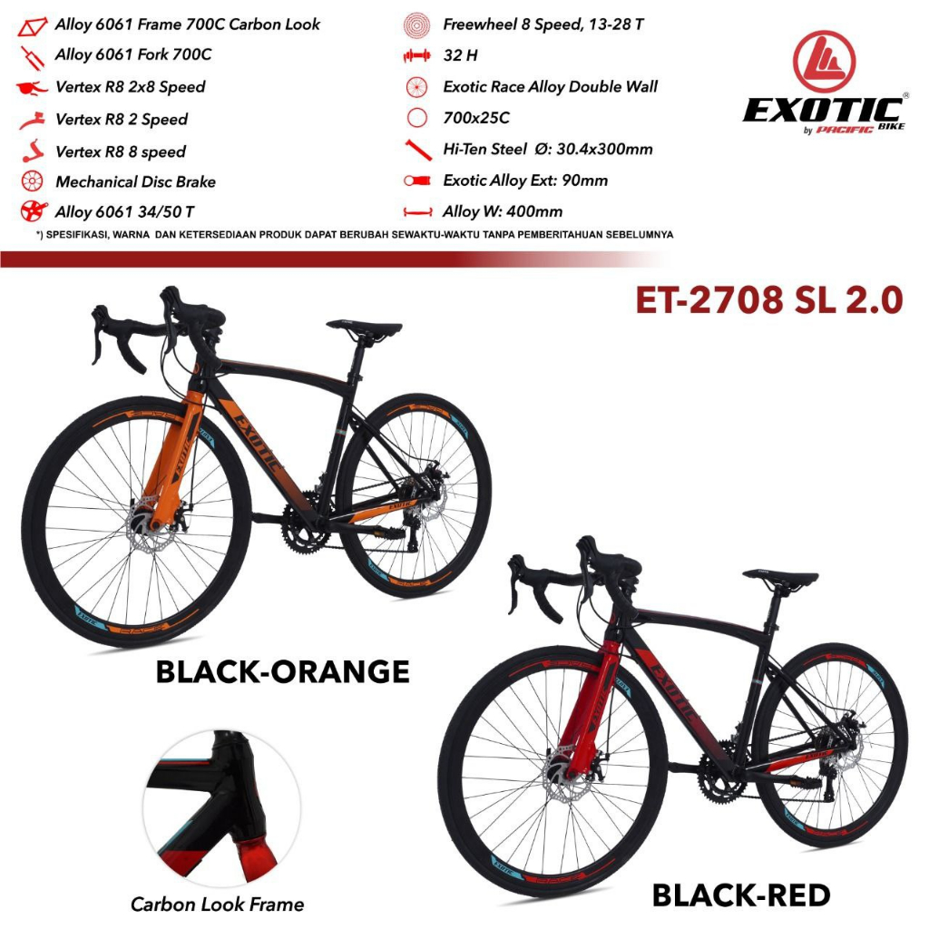 Jual Sepeda Road Bike EXOTIC 700C ET 2708 SL 2.0 (2x8 Speed) | Shopee ...