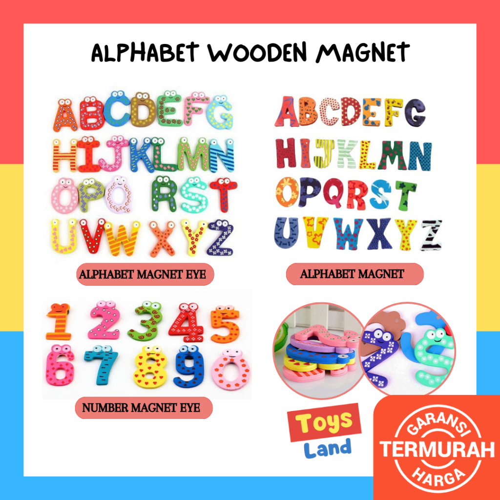 Jual Alphabeth Wooden Magnet Huruf Dan Angka Mainan Magnet Alfabet ...