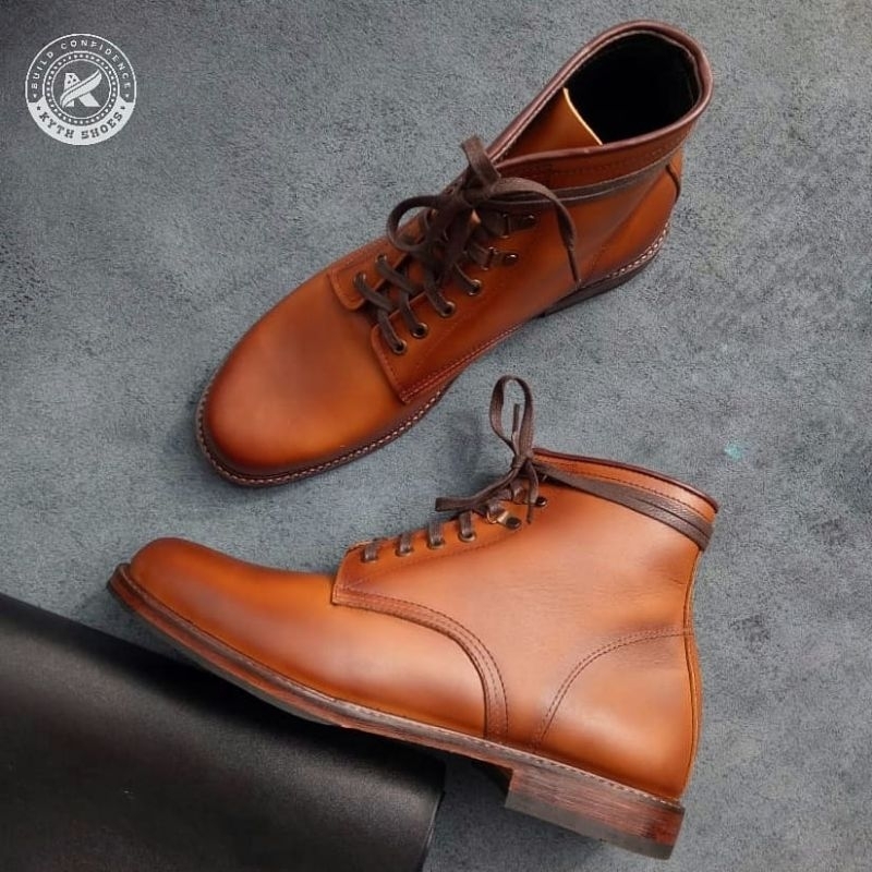 Jual Boots Derby Tan Plain NB - SEPATU KULIT PRIA CUSTOM | Shopee Indonesia