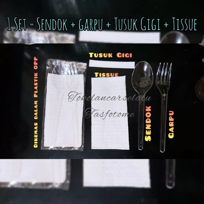 Jual set alat makan plastik praktis sendok garpu tusuk gigi tissu ...