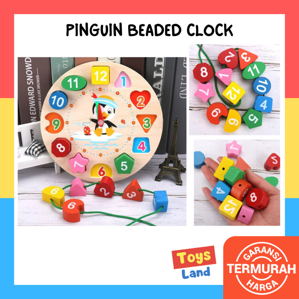 Jual Pinguin Beaded Clock Mainan Meronce Kayu Wooden Toys Mainan Kayu ...