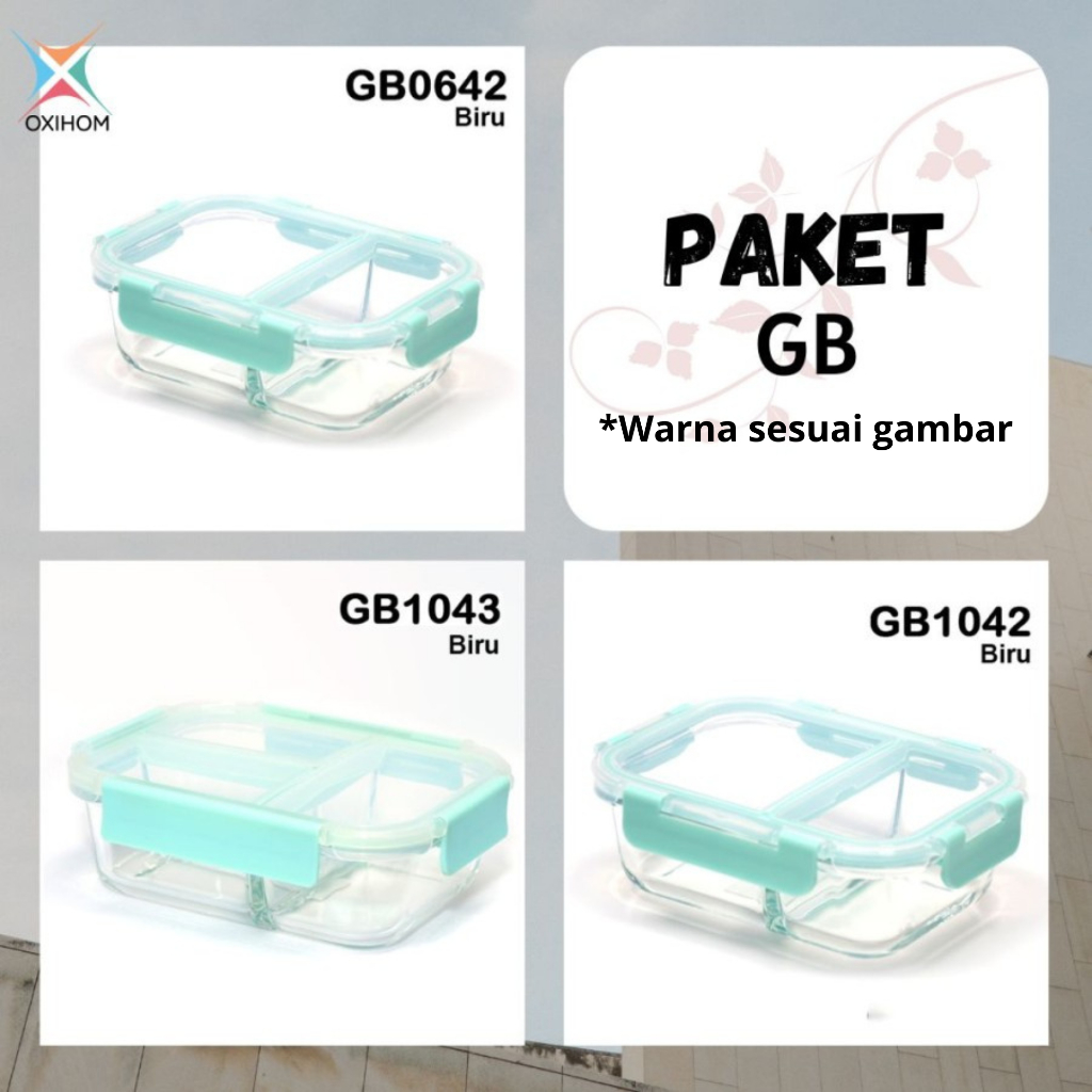Jual Oxihom Paket Food Glass Kotak Makan Kaca Glass Food Container Set ...