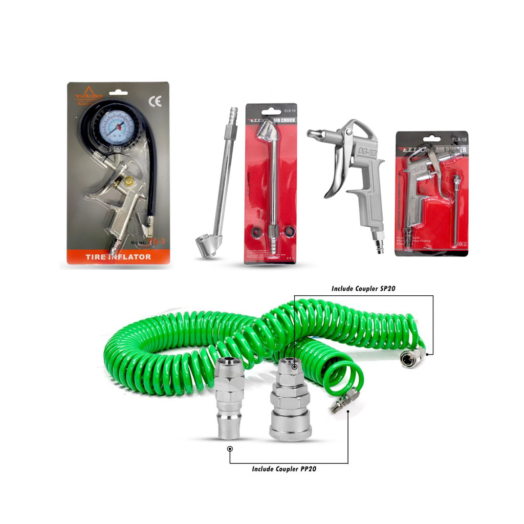 Jual PAKET TEKIRO Alat Kompresor Selang Spiral 12 Meter / Air Chuck Gun - Semprotan Angin ...