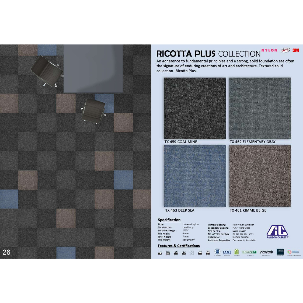 Jual Karpet Tile Ricotta Plus Lantai Kantor Bahan Nylon Ukuran 50cm x ...