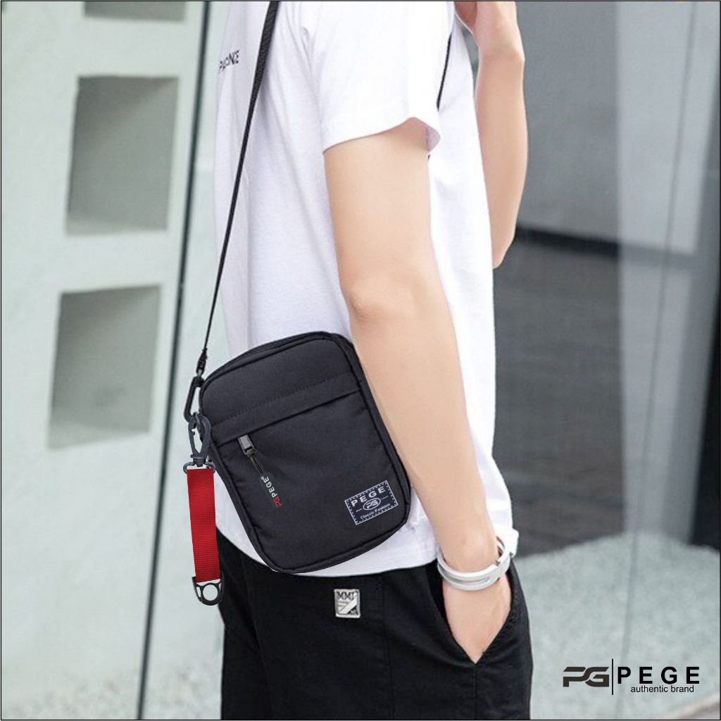 Jual NUZ - Tas Selempang Bahu Pria PEGE Simpel Casual Model Polos Hitam ...