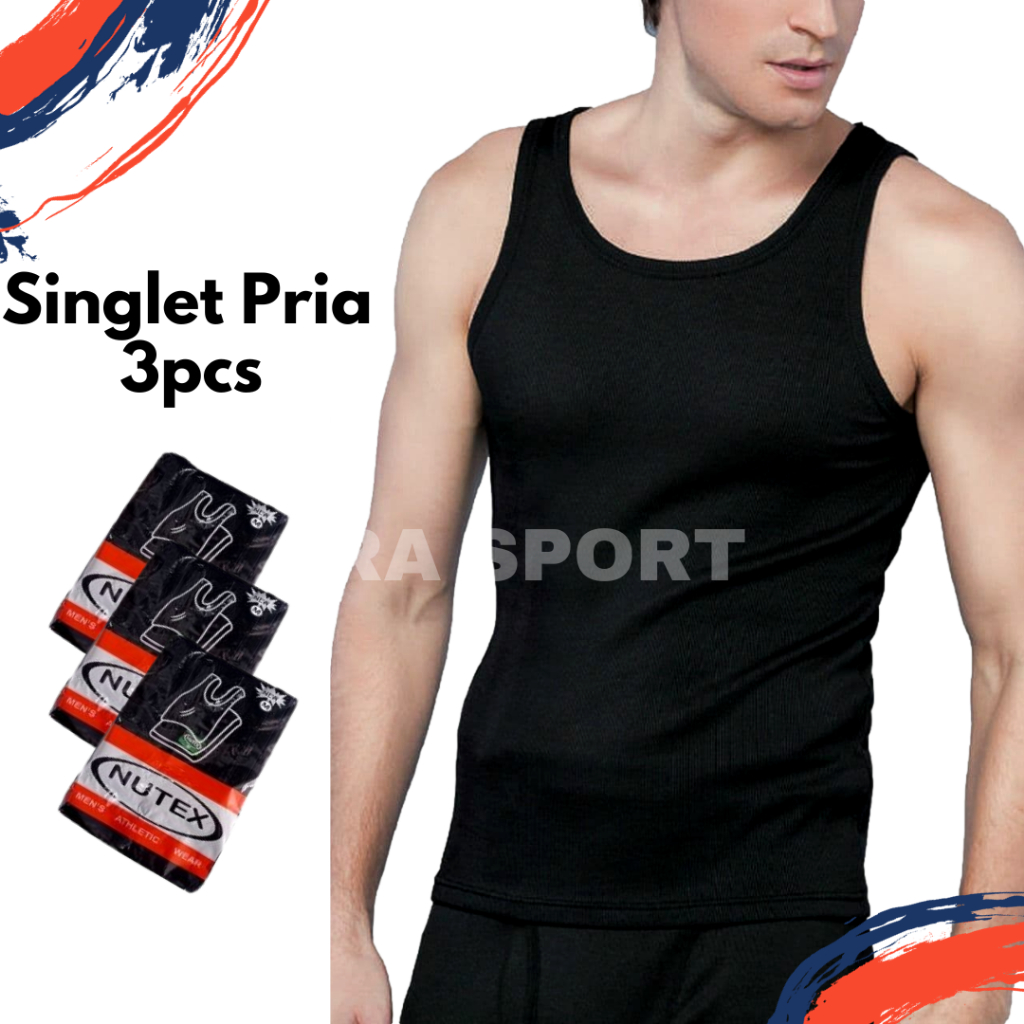 Jual 3 Pcs Singlet Pria Nutex Hitam Kutang Kaos Dalam Cowok Dewasa ...