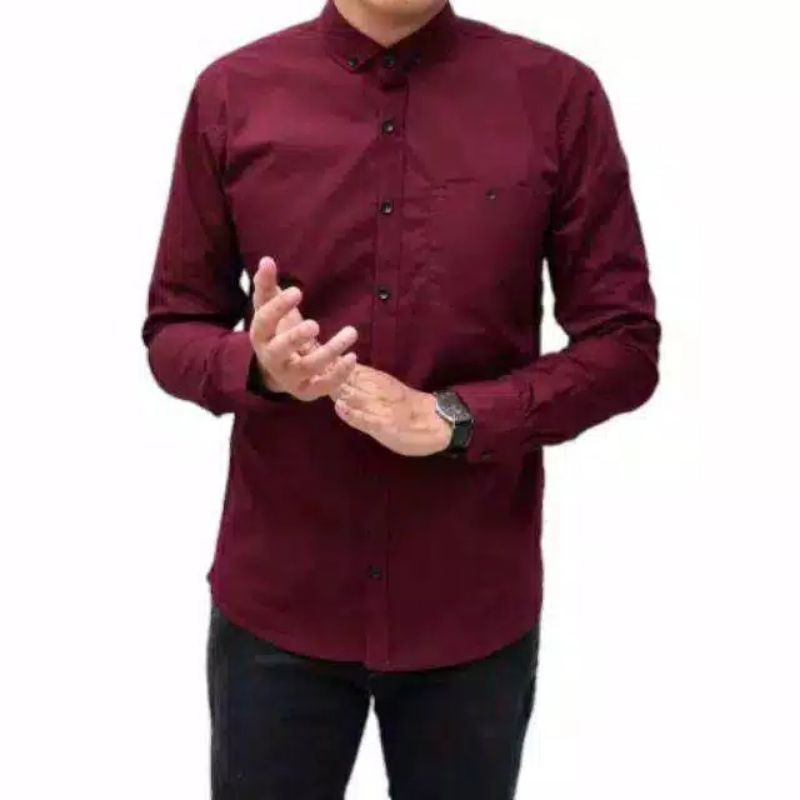 Jual Kemeja cowok polos Lengan Panjang/ Hem Polos Slimfit Casual Kerja ...