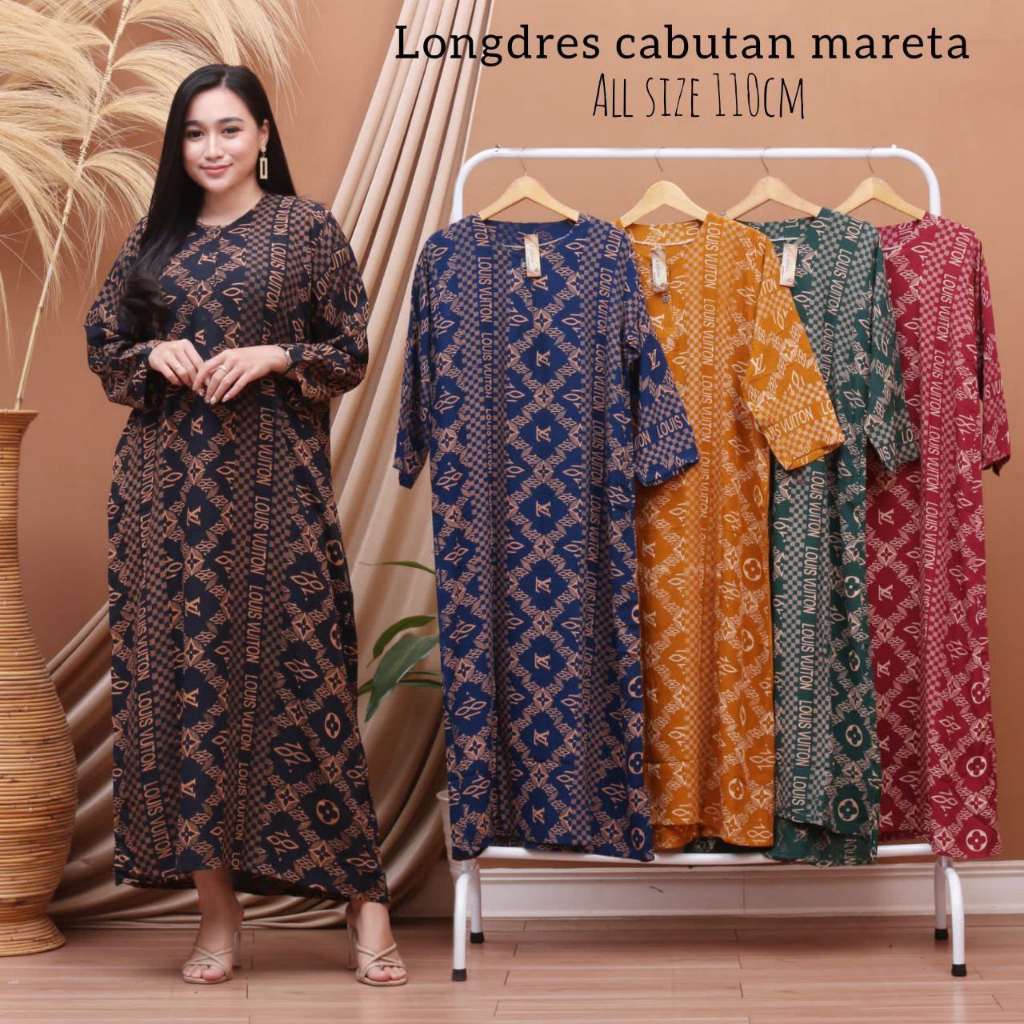 Jual LONGDRES MOTIF DASTER LENGAN PANJANG BUSUI KANCING DEPAN BAHAN ...