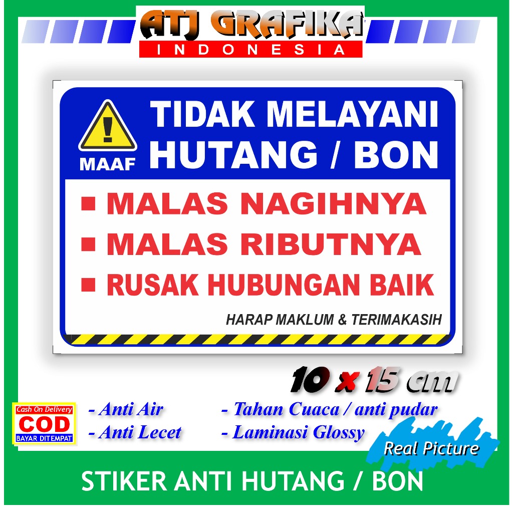 Jual Stiker premium dilarang hutang Anti bon sticker warung toko tidak ...