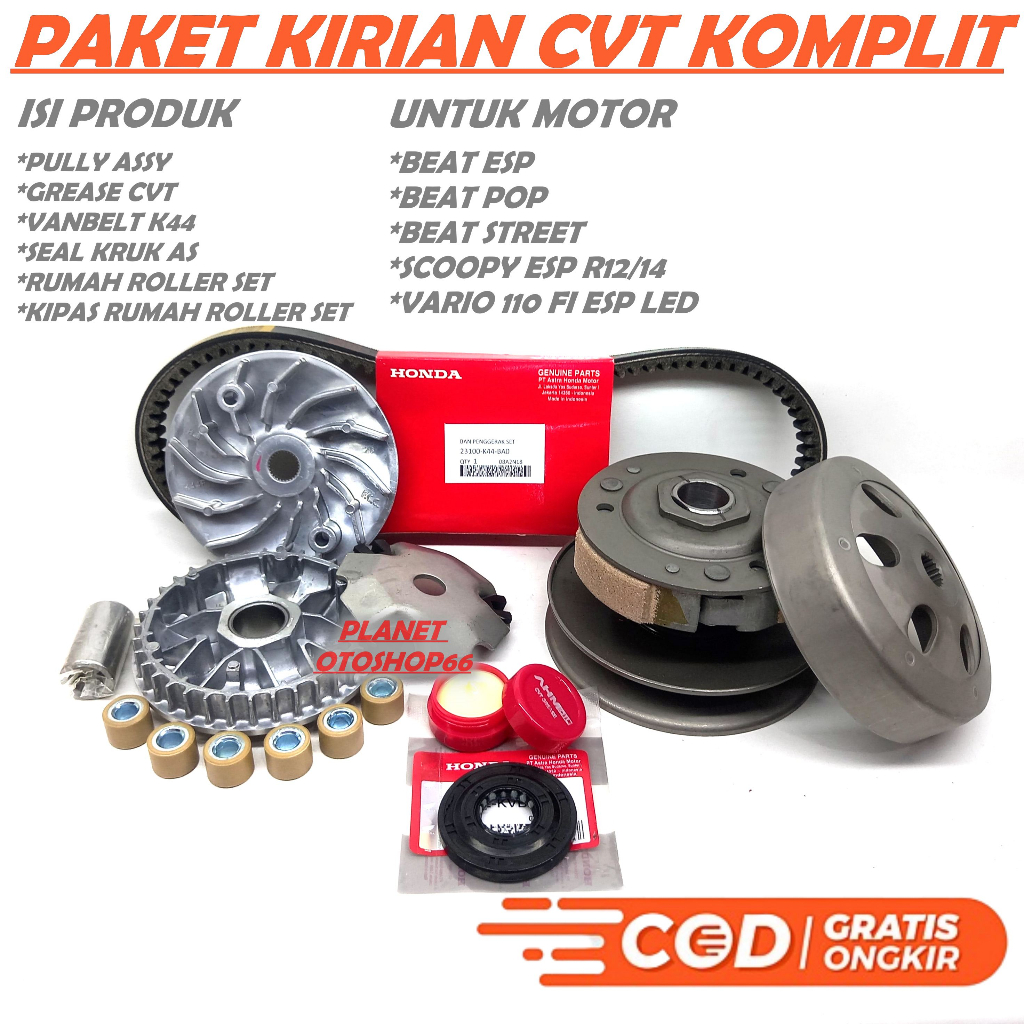 Jual PAKET KIRIAN CVT KOMPLIT K44 HONDA BEAT ESP / BEAT POP / BEAT STREET / SCOOPY ESP / VARIO ...