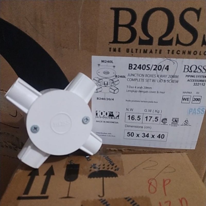Jual T Dus 20mm cabang-4 putih merk BOSS 100% original dan baru B240 ...