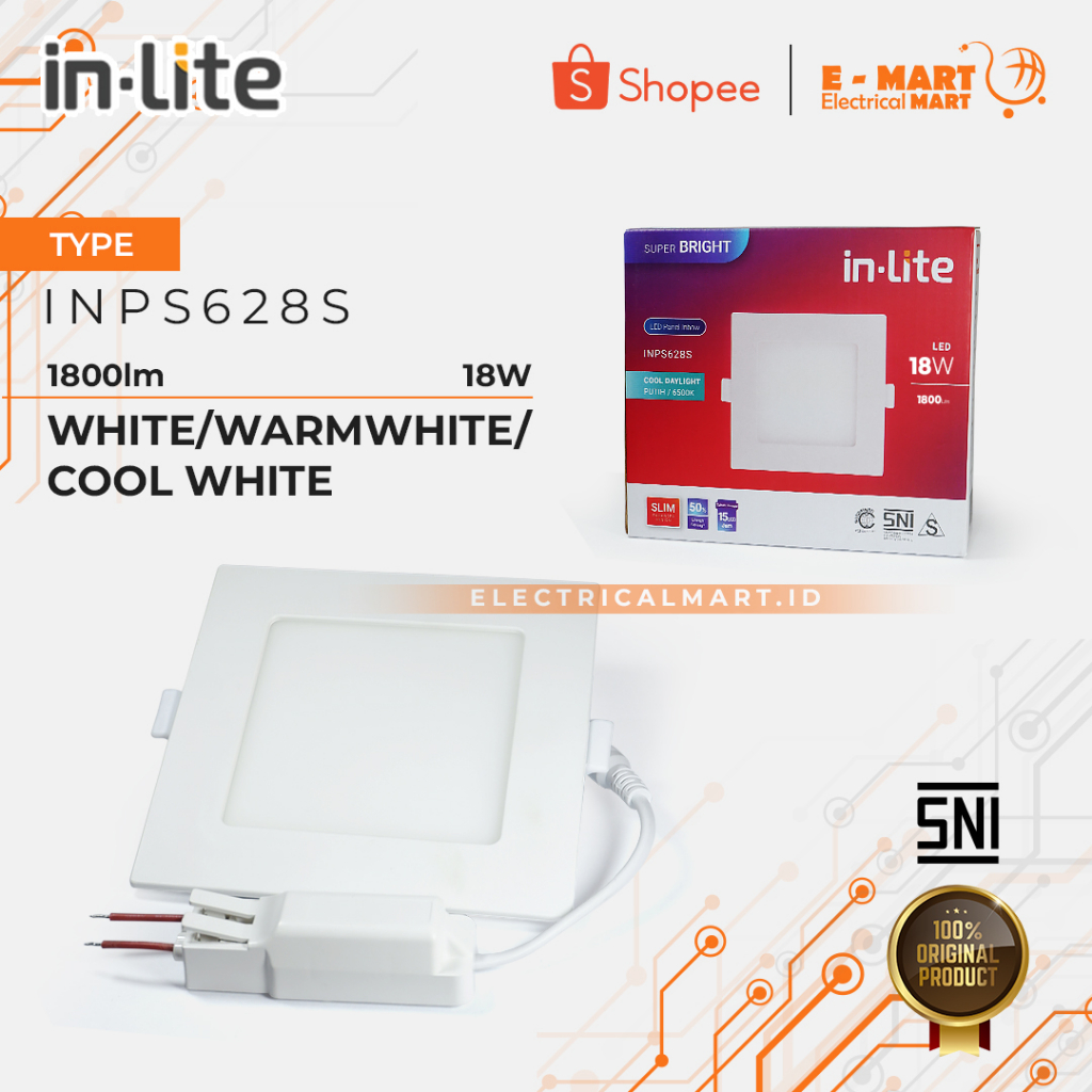 Jual Downlight INLITE IB 18W Kotak Panel LED TANAM Kotak INPS628S ...