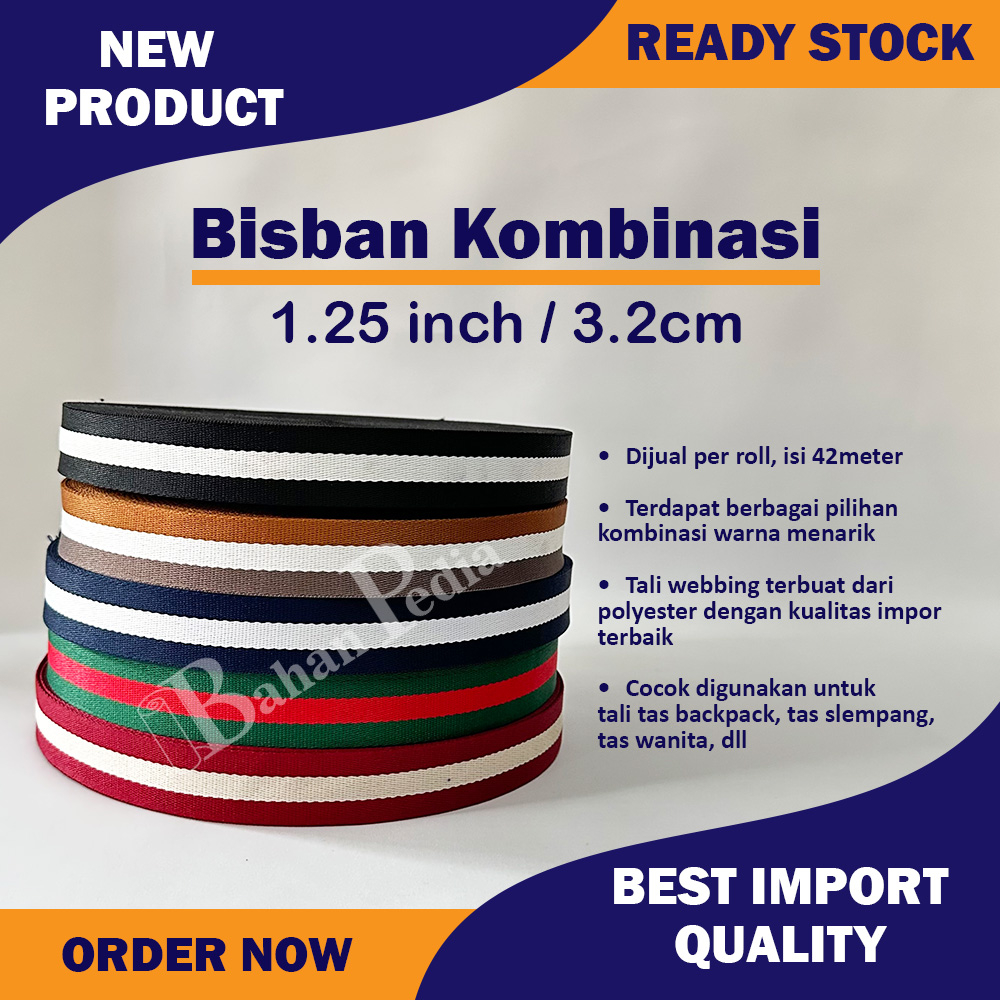 Jual [Roll 42mtr] Tali Webbing Bisban Kombinasi Polyester 3.2cm ...