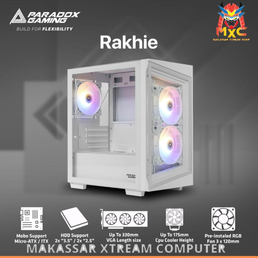 Jual CASING PC GAMING PARADOX RAKHIE M-ATX 3 FAN FREE-WHITE | Shopee ...