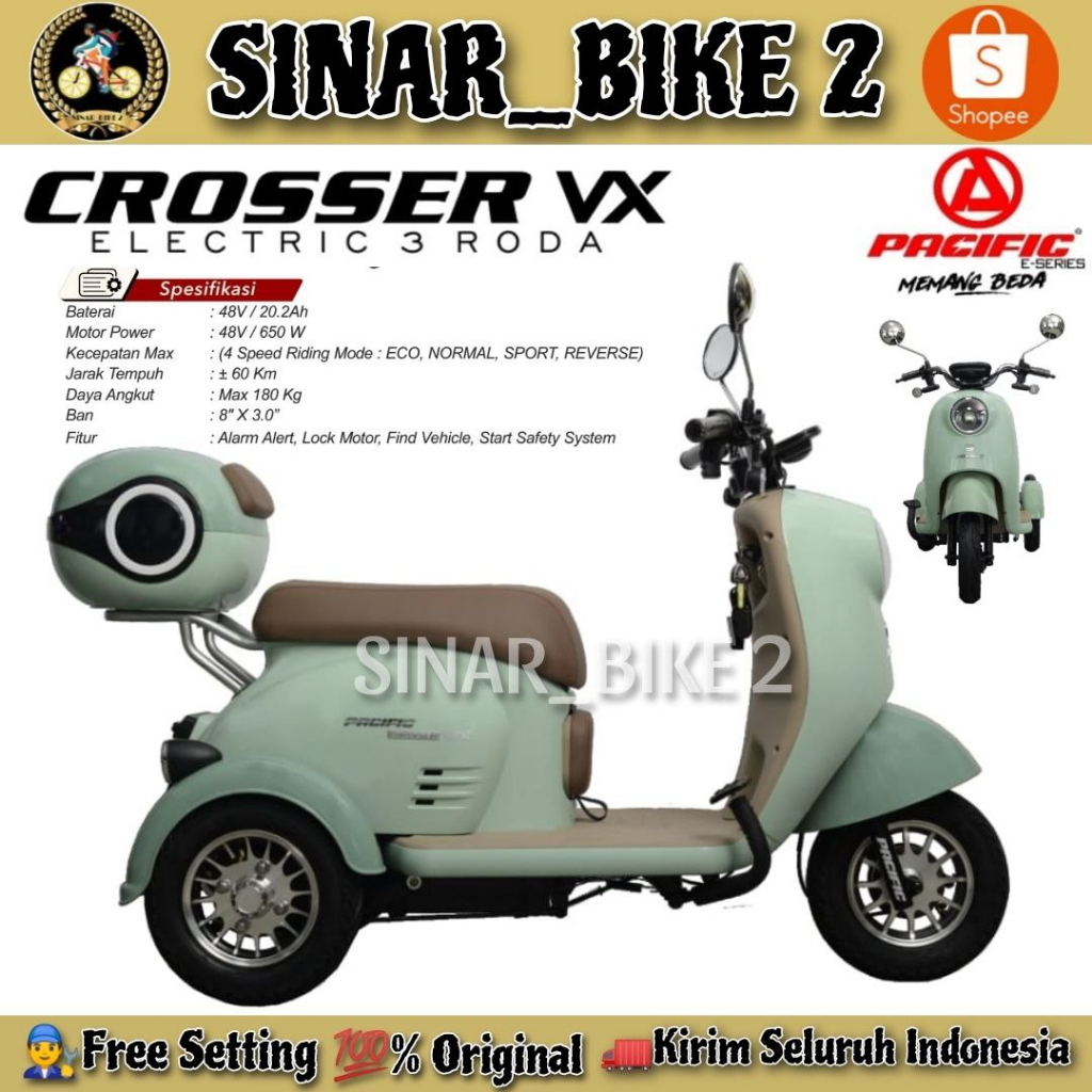 Jual Sepeda Motor Listrik PACIFIC CROSSER & CROSSER VX Roda Tiga Electric E Bike 650 Wat ...