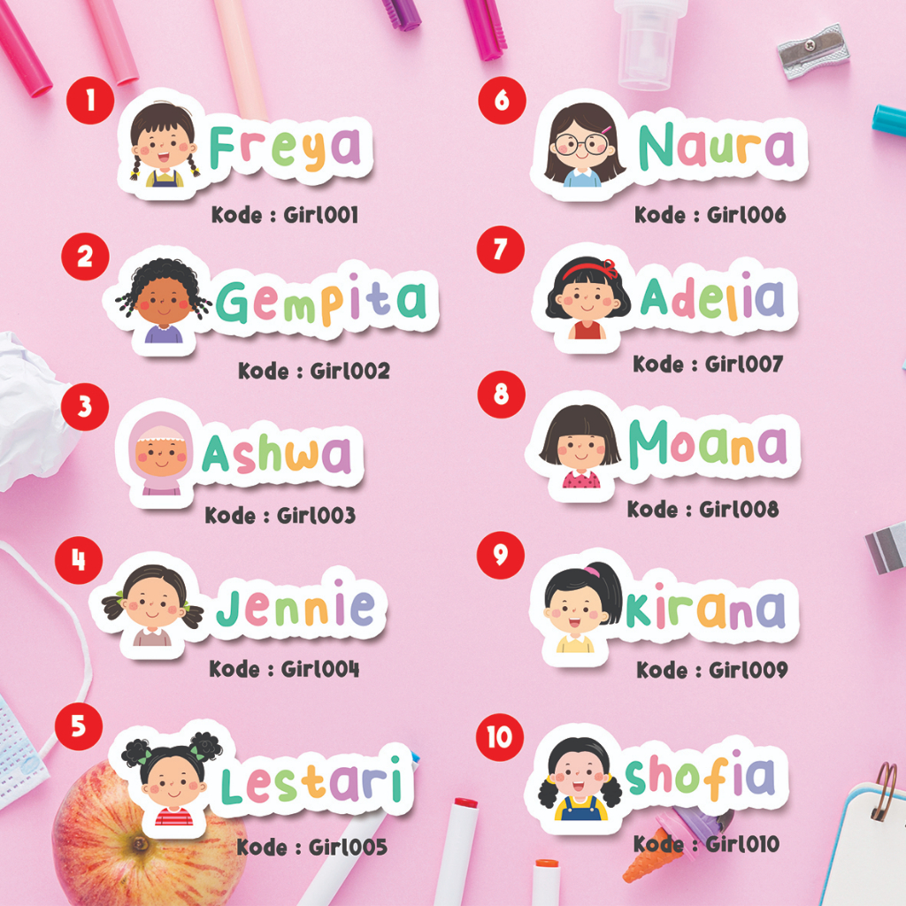 Jual Stiker Nama Waterproof Cewek Cowok, Label Nama Girl Boy tumbler ...