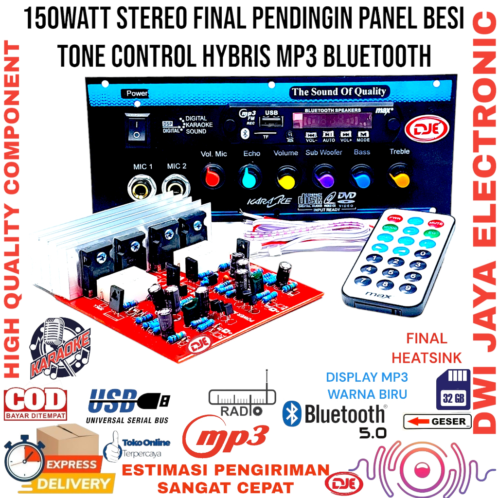 Jual Power Amplifier 150watt Stereo Final Plus Panel Besi Tone Control ...