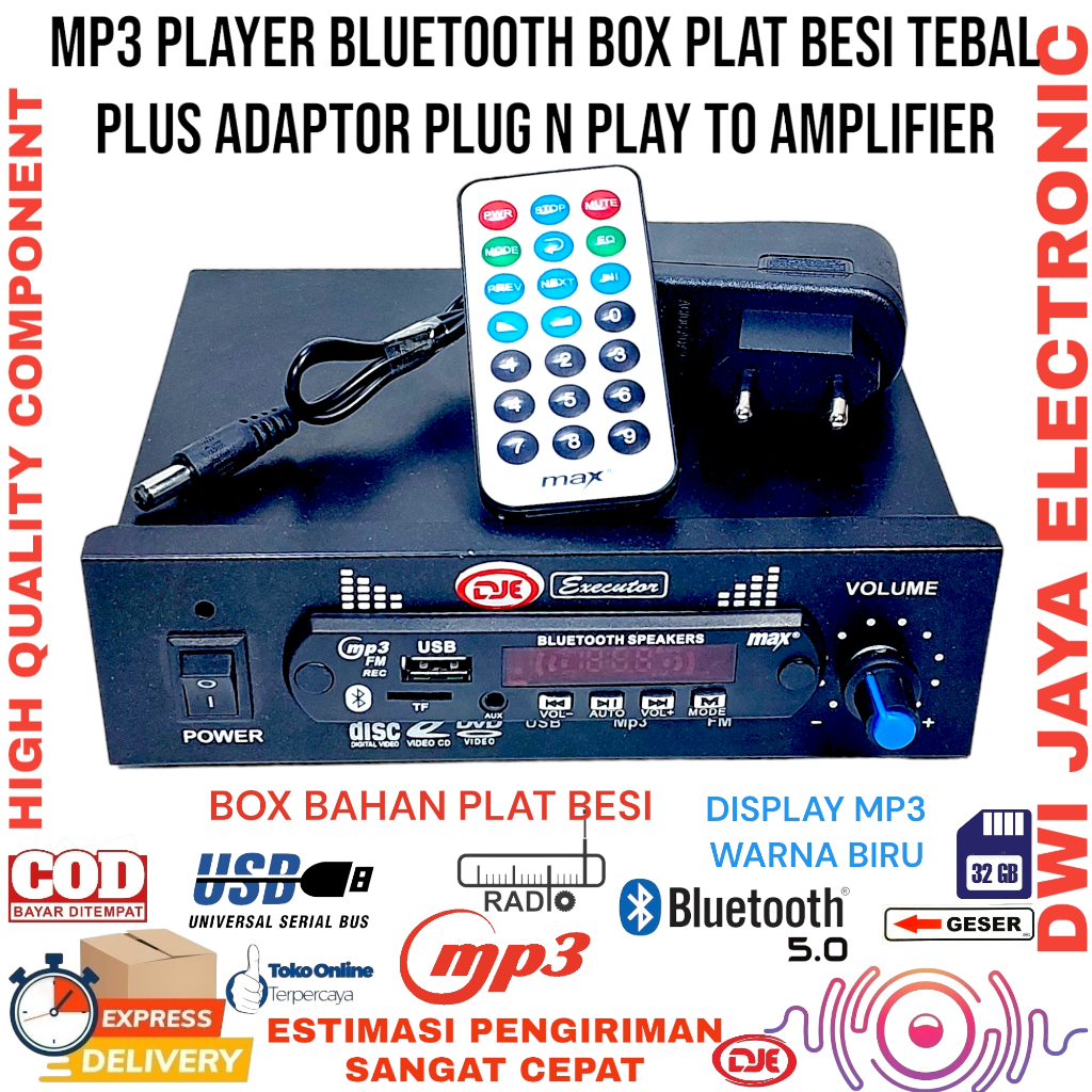 Jual mp3 bluetooth usb radio free adaptor+remot control box plat besi ...
