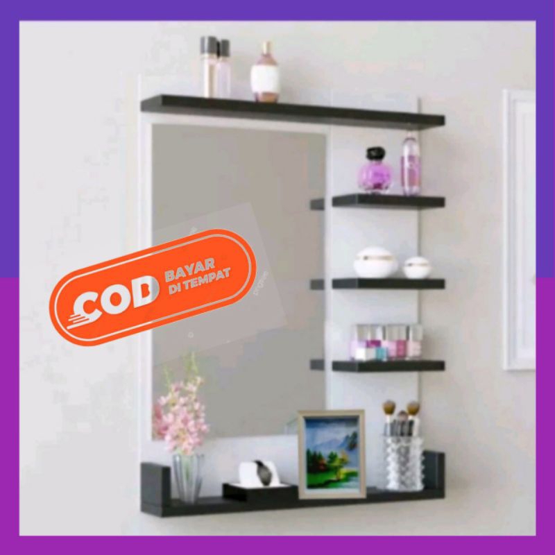 Jual Cermin rias dan rak tempat kosmetik kayu tempel gantung dinding ...