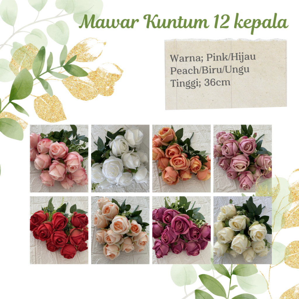 Jual Bunga Artificial Premium Bunga Mawar Kuntum 12 kepala | Shopee ...