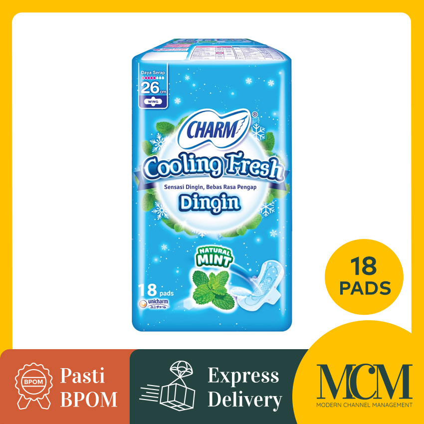 Jual Pembalut Wanita Charm Extra Comfort Cooling Fresh Wing 26cm - 18 ...