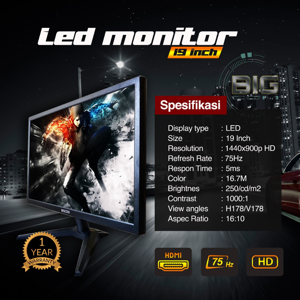 Jual LED Monitor 19" inch Full HD HDMI VGA Input BIGCOM Garansi Resmi ...